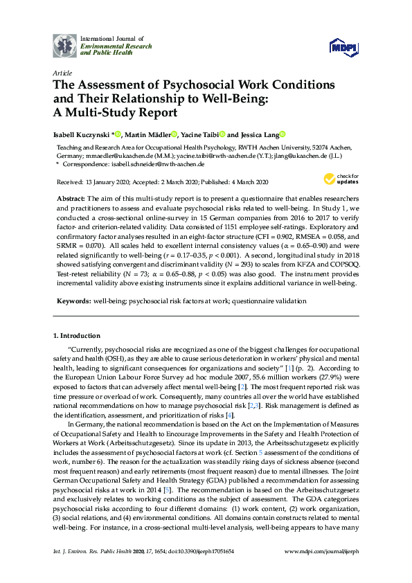 (PDF) The Assessment of Psychosocial Work Conditions and Their ...