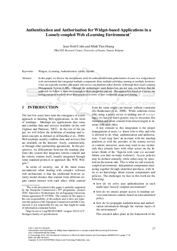 (PDF) Authentication and Authorisation for Widget-based Applications in ...