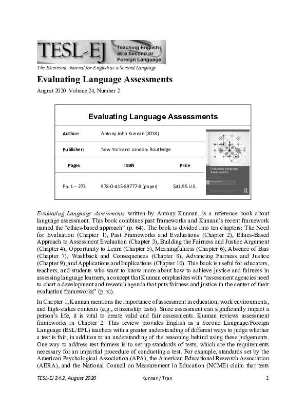 (PDF) Evaluating Language Assessments