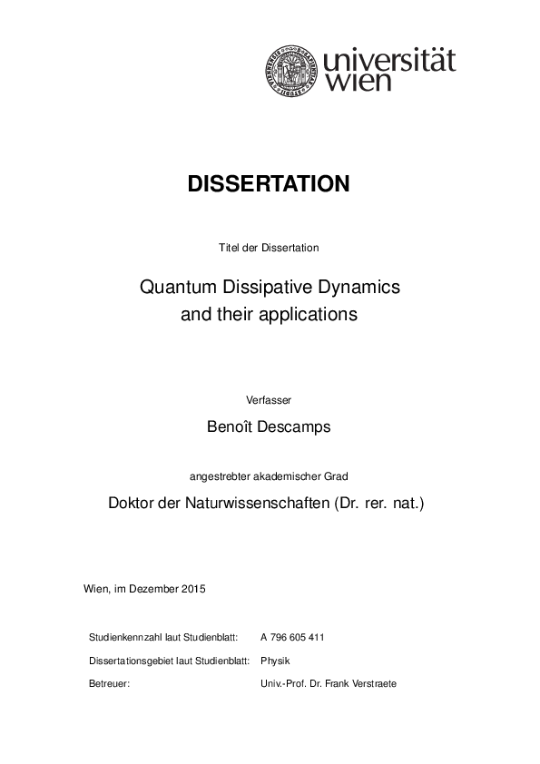 (PDF) Quantum dissipative dynamics and their applications