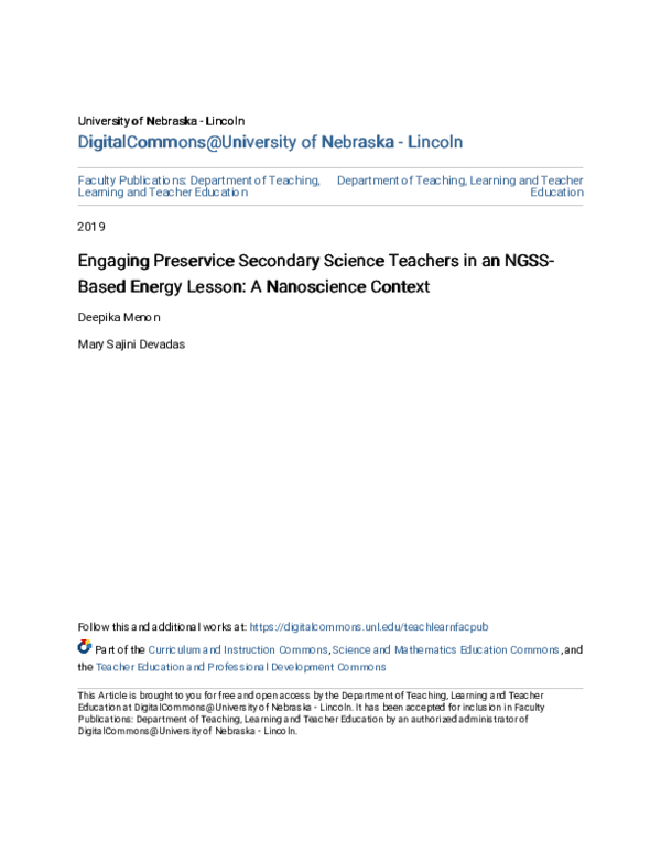 (PDF) Engaging Preservice Secondary Science Teachers in an NGSS-Based Energy Lesson: A ...