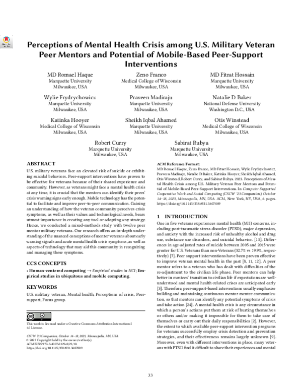 (PDF) Perceptions of Mental Health Crisis among U.S. Military Veteran ...