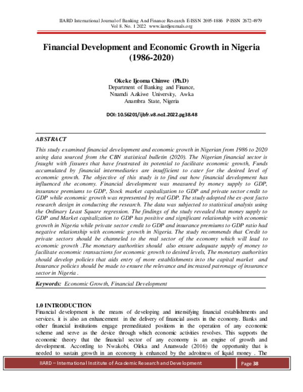 (PDF) Financial Development and Economic Growth in Nigeria (1986-2020)