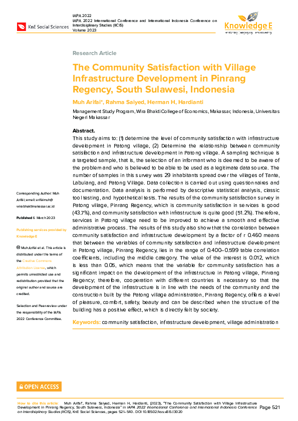 (PDF) The Community Satisfaction with Village Infrastructure ...