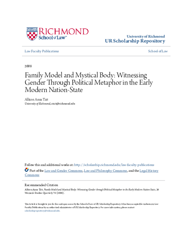 (PDF) Family Model and Mystical Body: Witnessing Gender through ...
