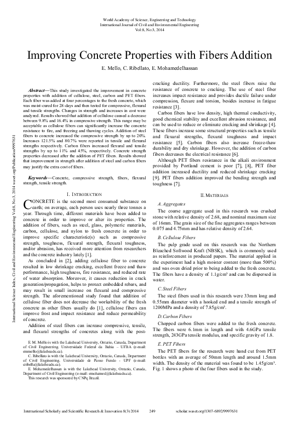 (PDF) Improving Concrete Properties With Fibers Addition
