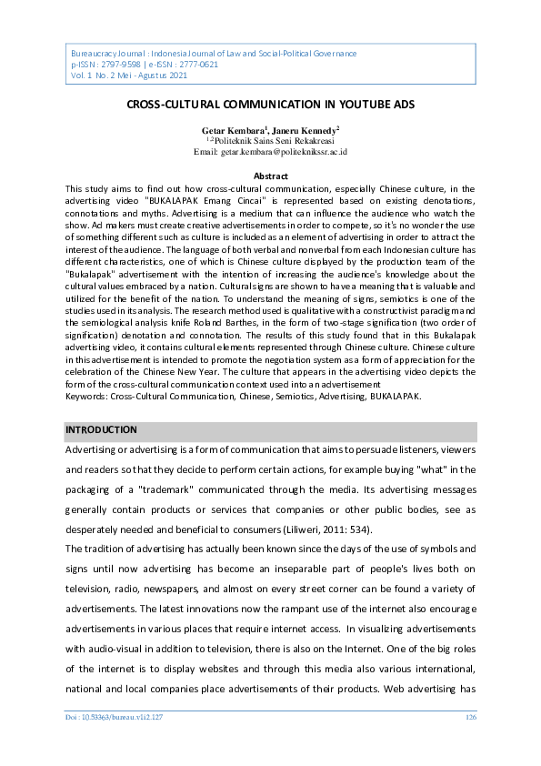 (PDF) Cross-Cultural Communication in Youtube Ads