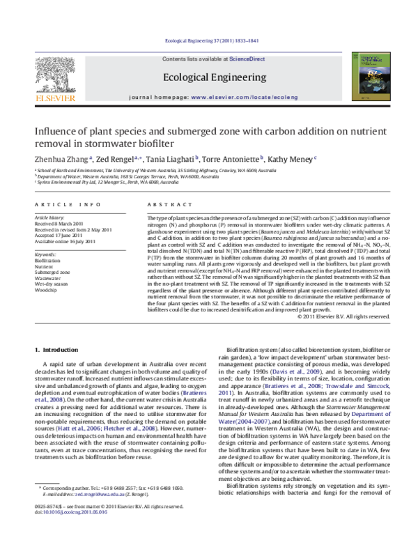 (PDF) Influence of plant species and submerged zone with carbon ...