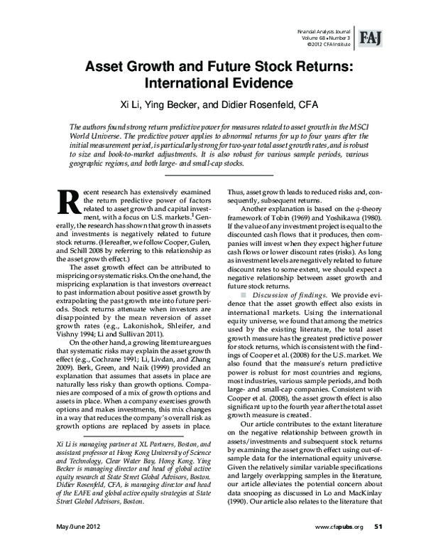 (PDF) Asset Growth and Future Stock Returns: International Evidence