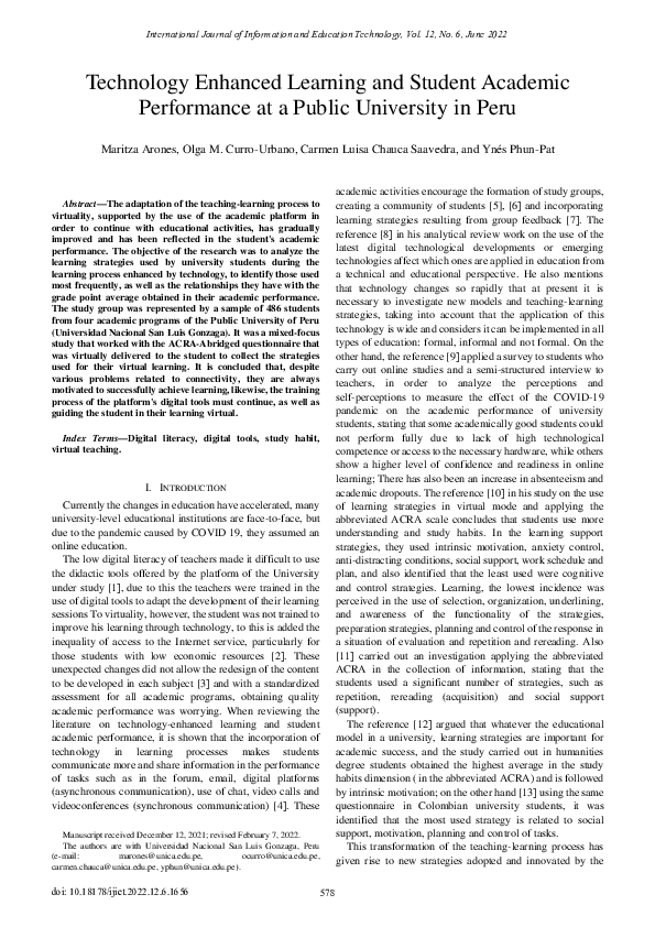 (PDF) Technology Enhanced Learning and Student Academic Performance at a Public University in Peru