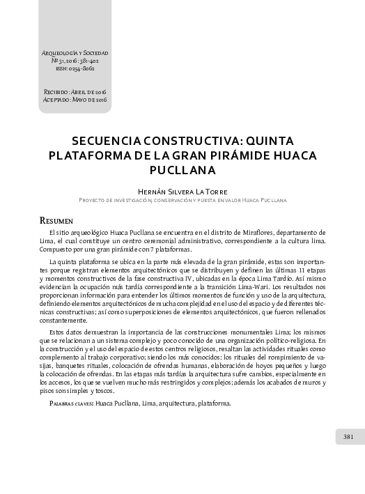 (PDF) Secuencia Constructiva: Quinta Plataforma De La Gran Pirámide Huaca Pucllana
