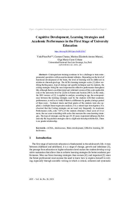 (PDF) Cognitive Development, Learning Strategies and Academic ...