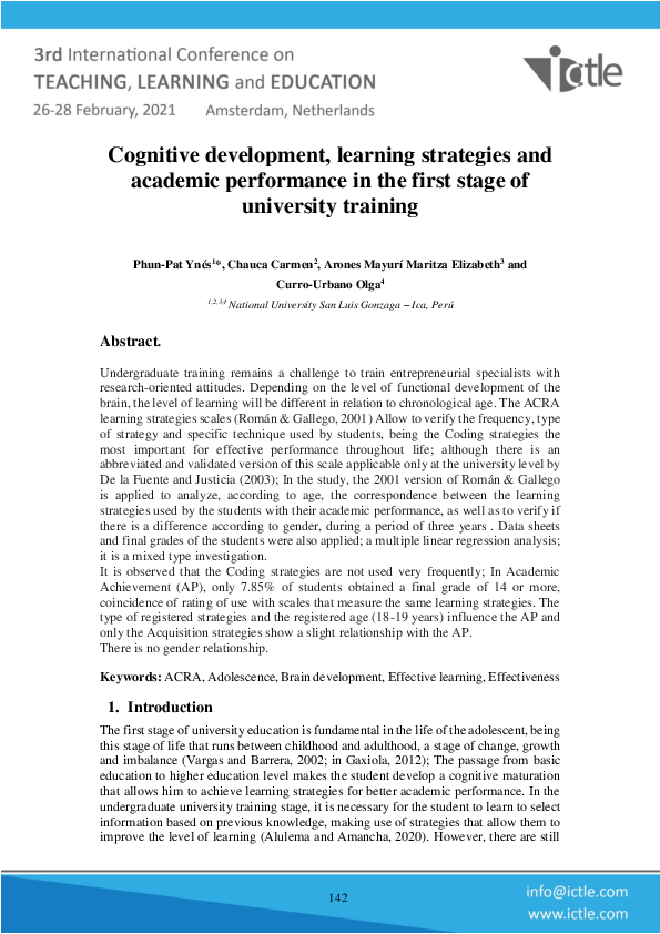 (PDF) Cognitive development, learning strategies and academic performance in the first stage of ...