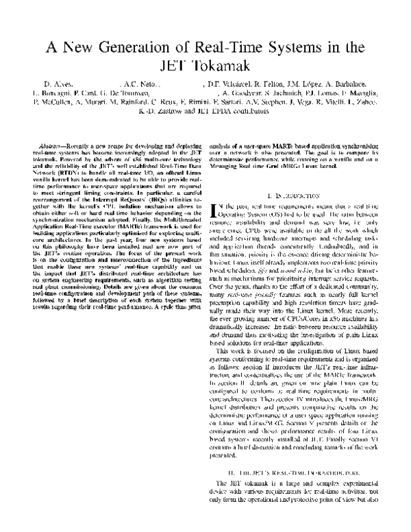 (PDF) A New Generation of Real-Time Systems in the JET Tokamak | Alex ...