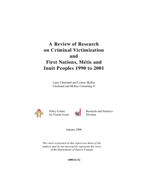 (PDF) A Review of Research on Criminal Victimization and First Nations ...