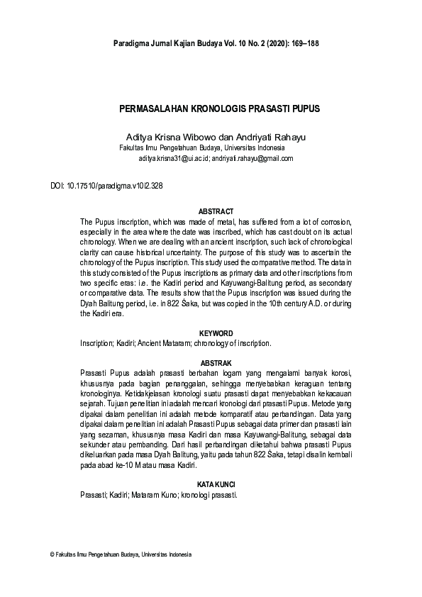 (PDF) Permasalahan Kronologis Prasasti Pupus