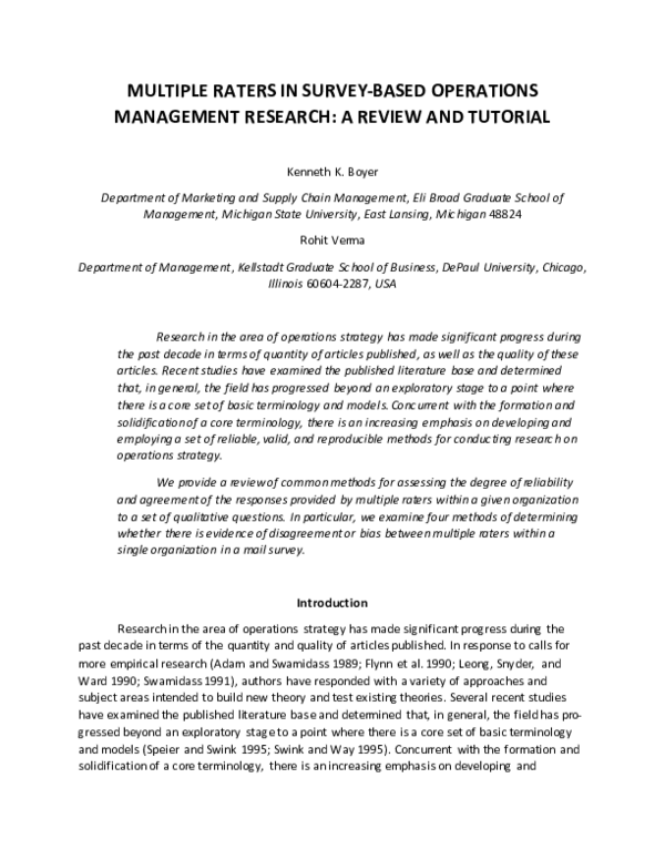 (PDF) Multiple Raters in Survey-Based Operations Management Research: A ...