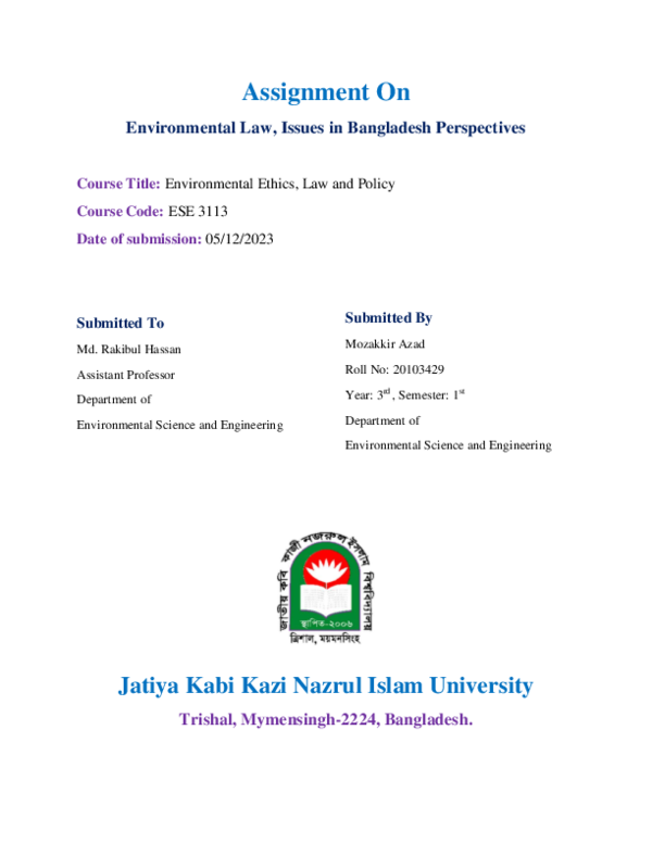 (PDF) Environmental Law, Issues in Bangladesh Perspectives