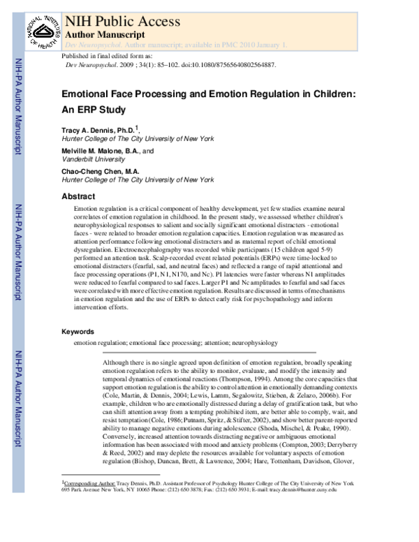 (PDF) Emotional Face Processing and Emotion Regulation in Children: An ...