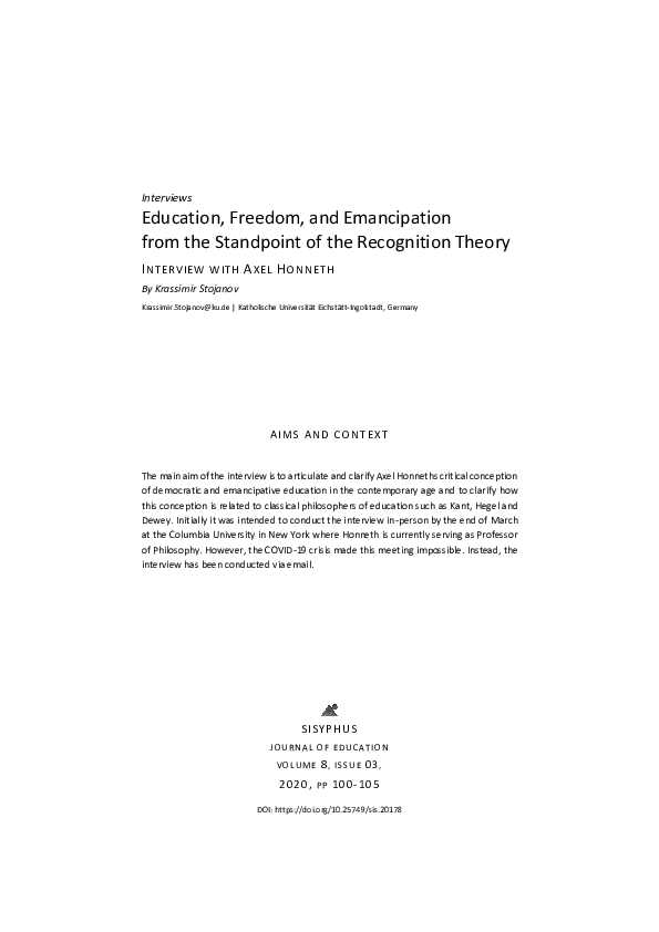 (PDF) Education, Freedom, and Emancipation from the Standpoint of the ...