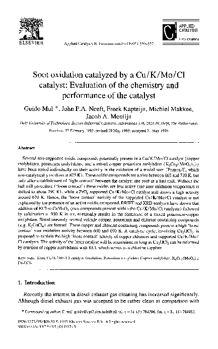 (PDF) Soot oxidation catalyzed by a Cu/K/Mo/Cl catalyst: evaluation of the chemistry and ...