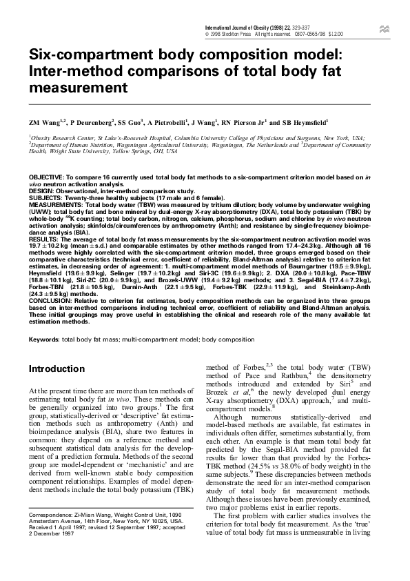 (PDF) Six-compartment body composition model: Inter-method comparisons ...