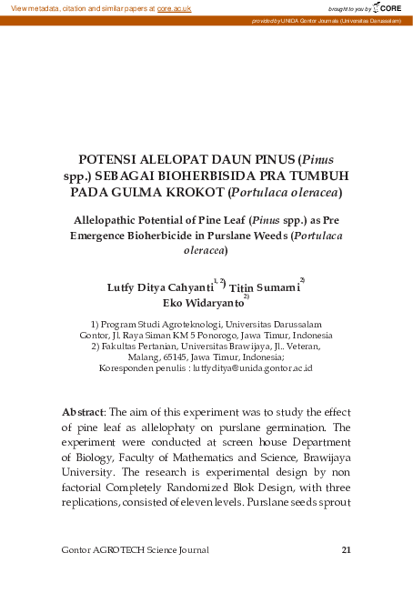(PDF) POTENSI ALELOPAT DAUN PINUS (Pinus spp.) SEBAGAI BIOHERBISIDA PRA ...