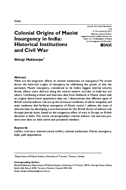 (PDF) Colonial Origins of Maoist Insurgency in India: Historical Legacies of British Indirect Rule