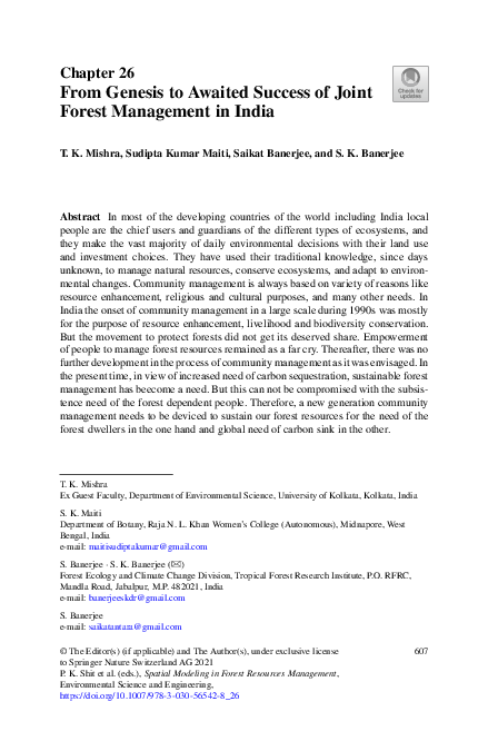 (PDF) From Genesis to Awaited Success of Joint Forest Management in India