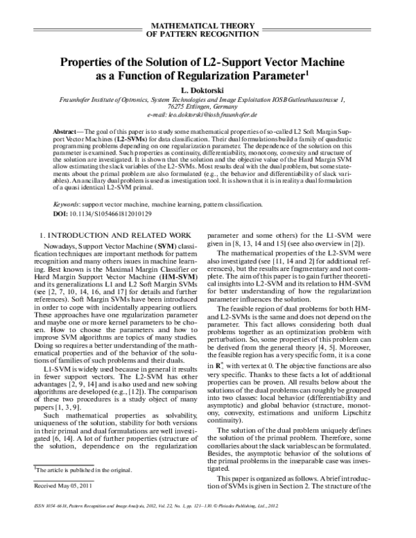(PDF) Properties of the solution of L2-Support Vector Machine as a ...