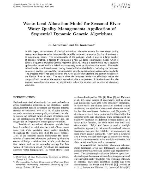 (PDF) Waste-Load Allocation Model for Seasonal River Water Quality Management: Application of ...