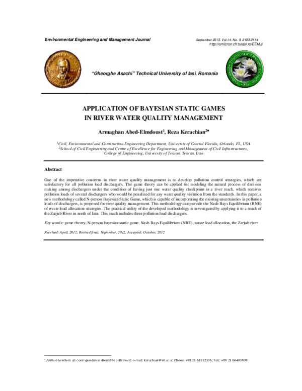 (PDF) Application of Bayesian Static Games in River Water Quality Management