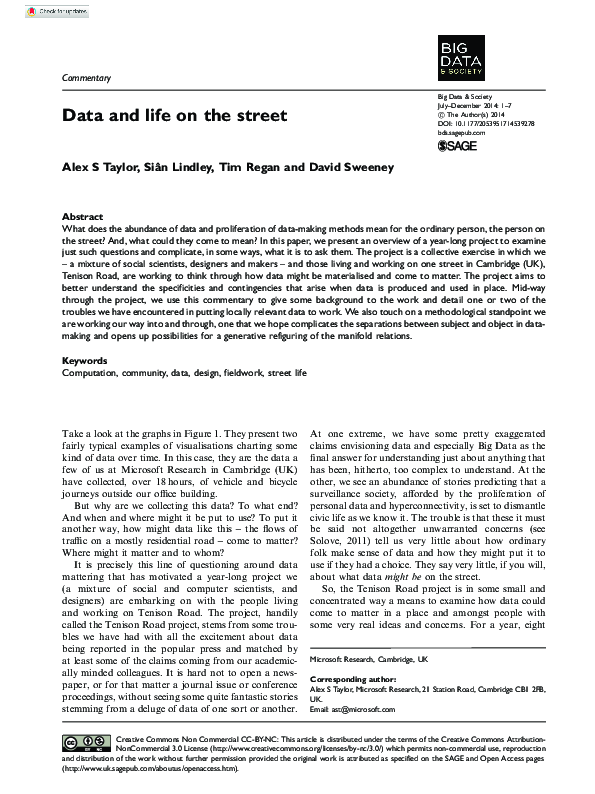 (PDF) Data and life on the street