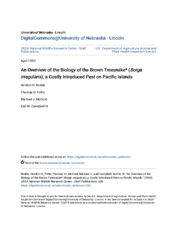 (PDF) 2. An Overview of the Biology of the Brown Treesnake* (Boiga ...