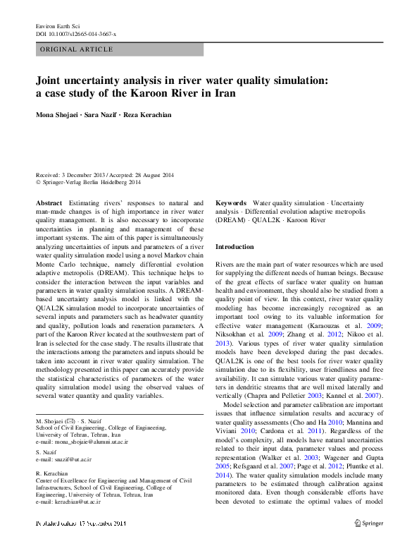 (PDF) Joint uncertainty analysis in river water quality simulation: a case study of the Karoon ...