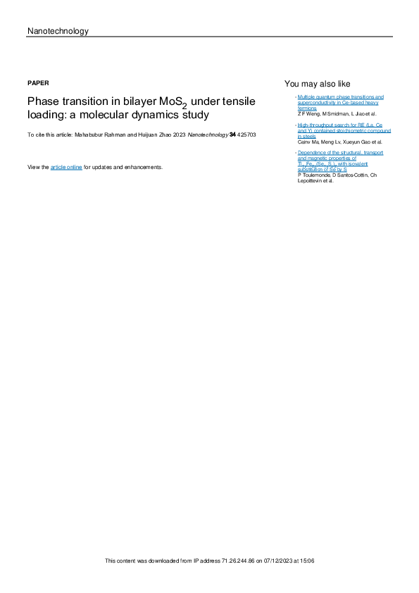 (PDF) Phase transition in bilayer MoS2 under tensile loading: a ...