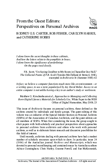 (PDF) Perspectives on Personal Archives