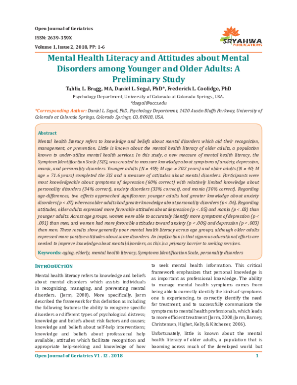 (PDF) Mental Health Literacy and Attitudes about Mental Disorders among ...