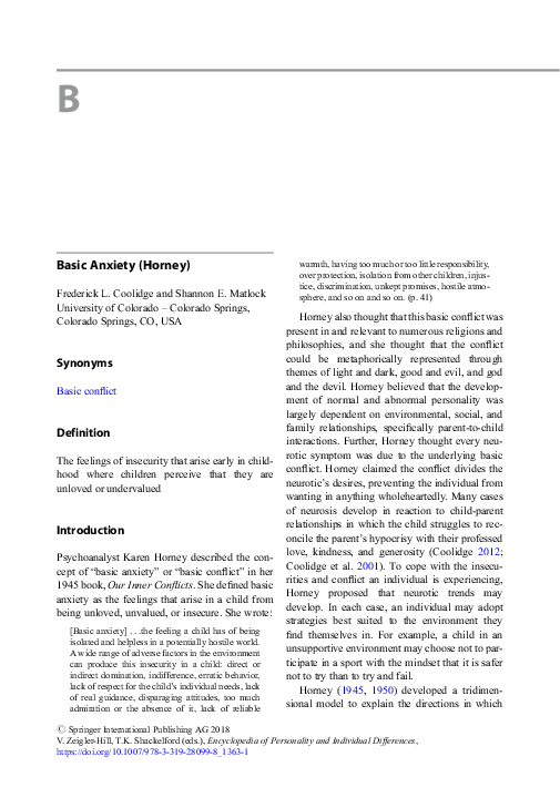 (PDF) Basic Anxiety (Horney)