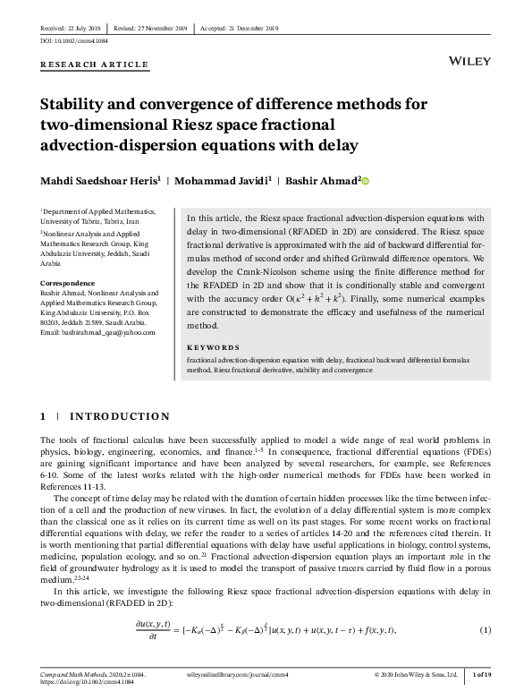 (PDF) Stability and convergence of difference methods for two‐dimensional Riesz space fractional ...