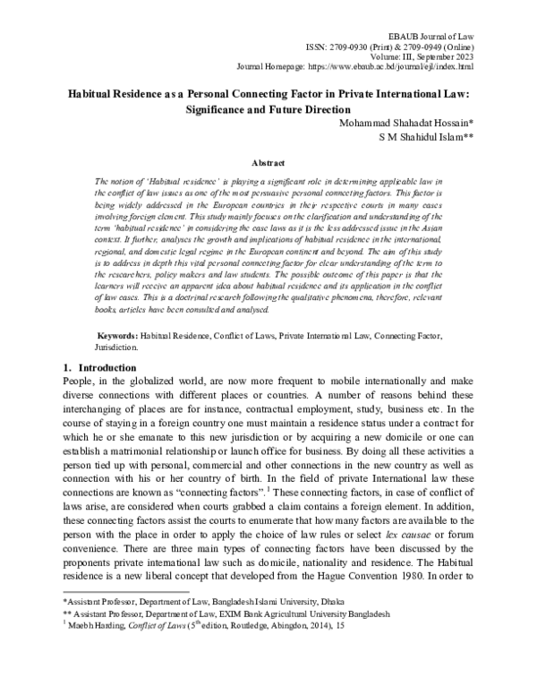 (PDF) Habitual Residence as a Personal Connecting Factor in Private ...