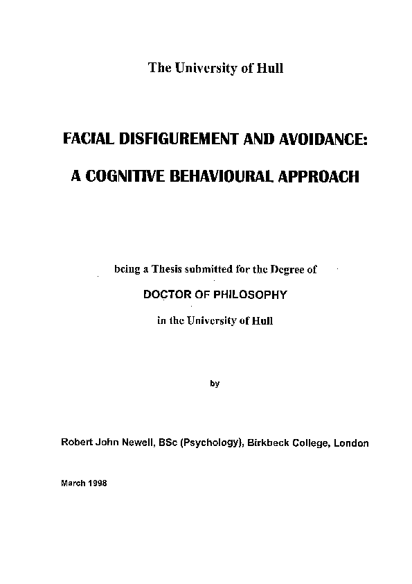 (PDF) Facial disfigurement and avoidance : a cognitive behavioural approach