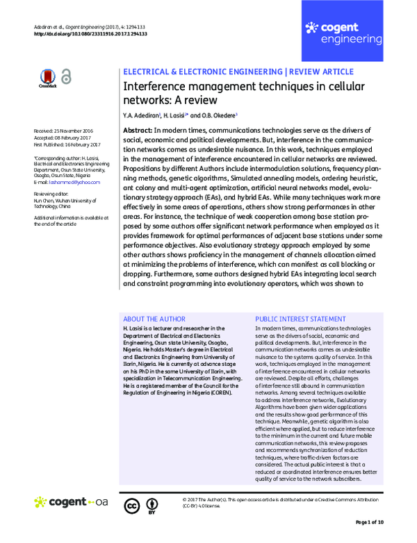 (PDF) Interference management techniques in cellular networks: A review