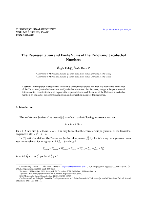 (PDF) The Representation and Finite Sums of the Padovan-p Jacobsthal Numbers | Ömür Deveci ...