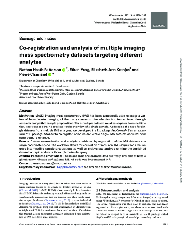 (PDF) Co-registration and analysis of multiple imaging mass ...