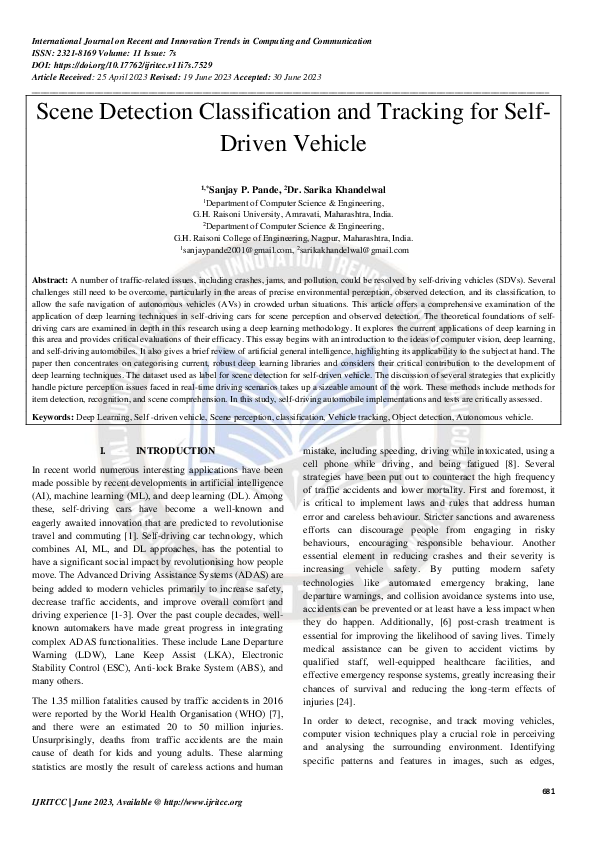(PDF) Scene Detection Classification and Tracking for Self-Driven Vehicle