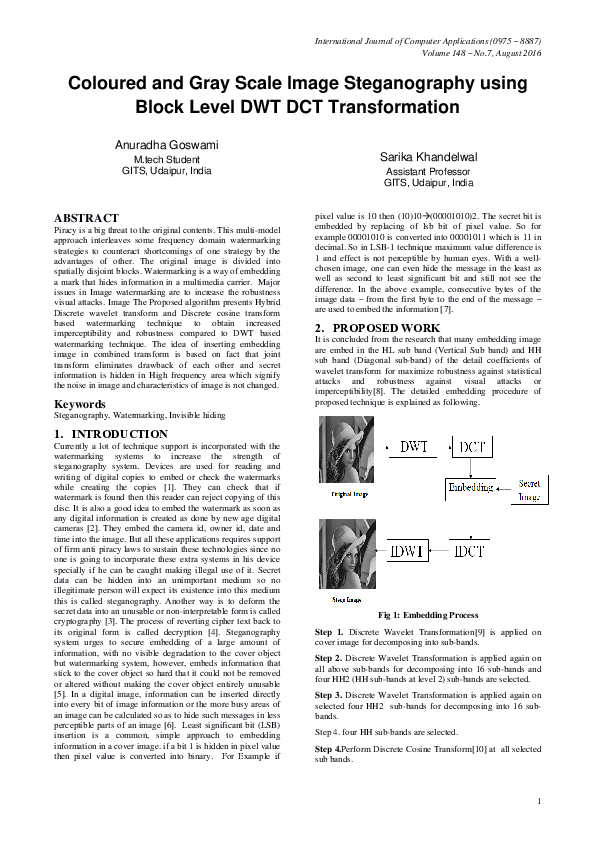 Pdf Robust Image Steganography Using Dwt Dct Fusion