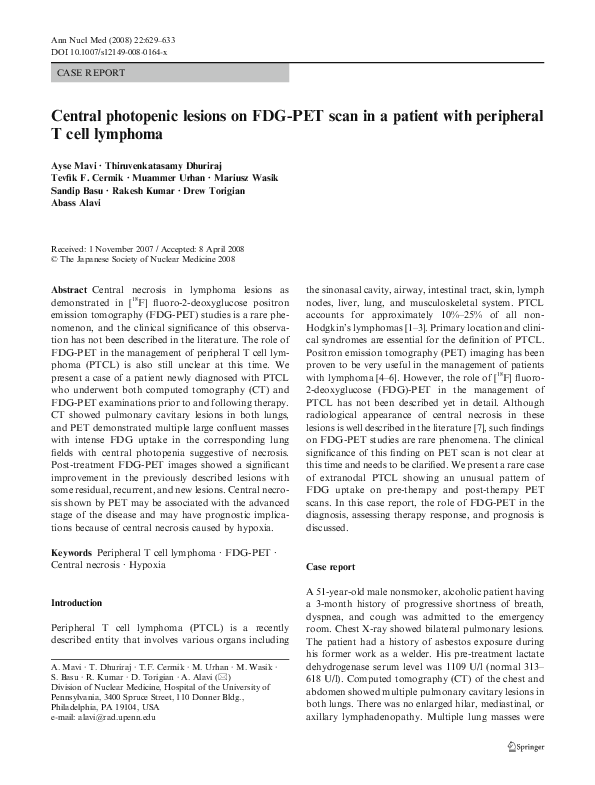 (PDF) Central photopenic lesions on FDG-PET scan in a patient with ...