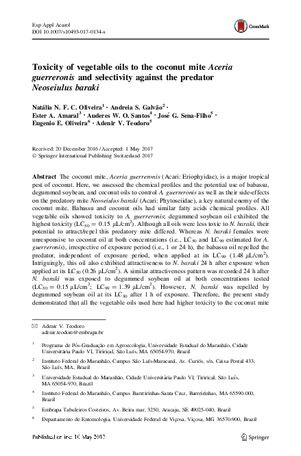 (PDF) Toxicity of vegetable oils to the coconut mite Aceria guerreronis ...
