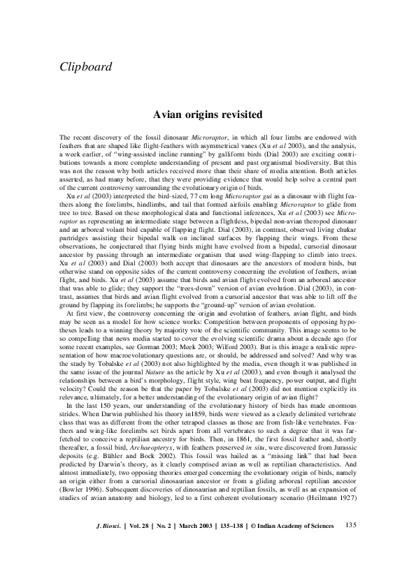 (PDF) Avian origins revisited